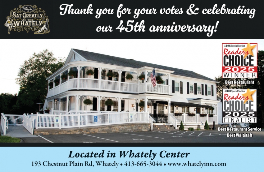 Thank You for Your Votes!, The Whately Inn, Whately, MA